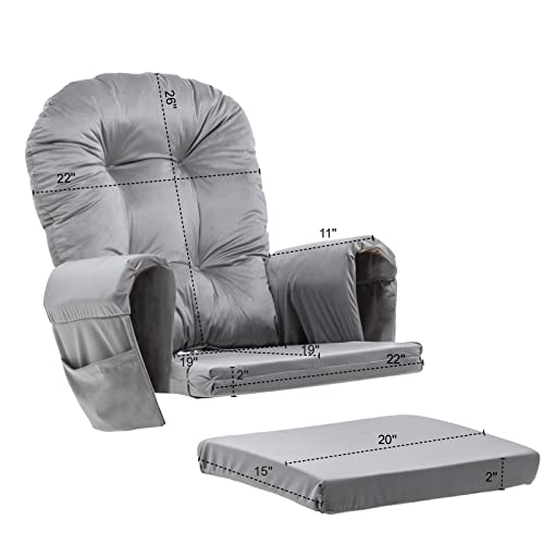 Paddie Glider Rocker Replacement Cushions with Storage Velvet Washable Non Slip for Glider Rocking Chair, 5PCS, Light Grey