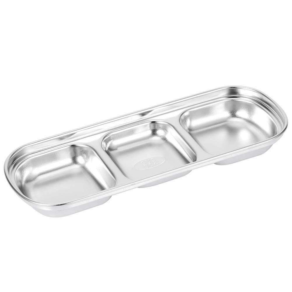 Stainless Steel Sier Sauce Dish Seasoning Dish Snack Plate Divided Food Dipping Bowl Kitchen Tableware for Salt Vinegar Sugar(3 Grids)