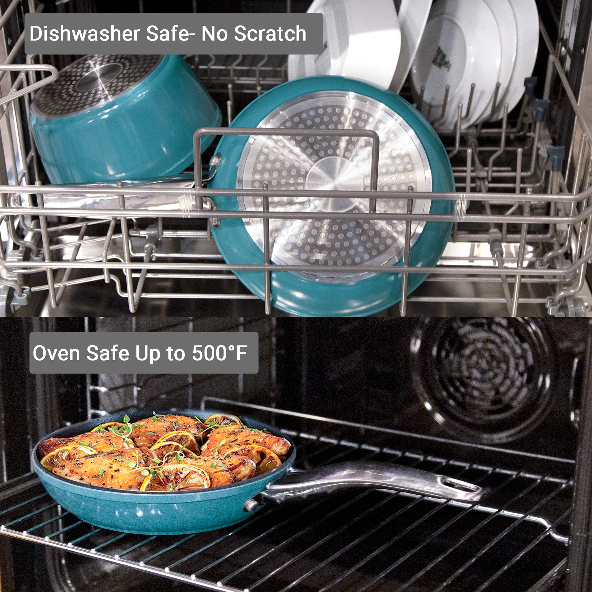 Nonstick Pot and Pan Cooking Set, REDMOND Kitchen Ceramic Cookware Set for Stovetops, Induction Cooktops, Dishwasher/Oven Safe, 8 Pieces, Blue