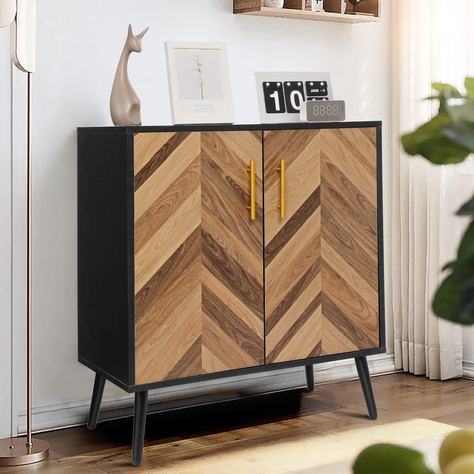 Likein Black Storage Cabinet with 2 Doors, Modern Sideboard Buffet Cabinet with Storage, Black Storage Credenza Accent Cabinet with Adjustable Shelves for Living Room, Office, Bedroom, Entryway