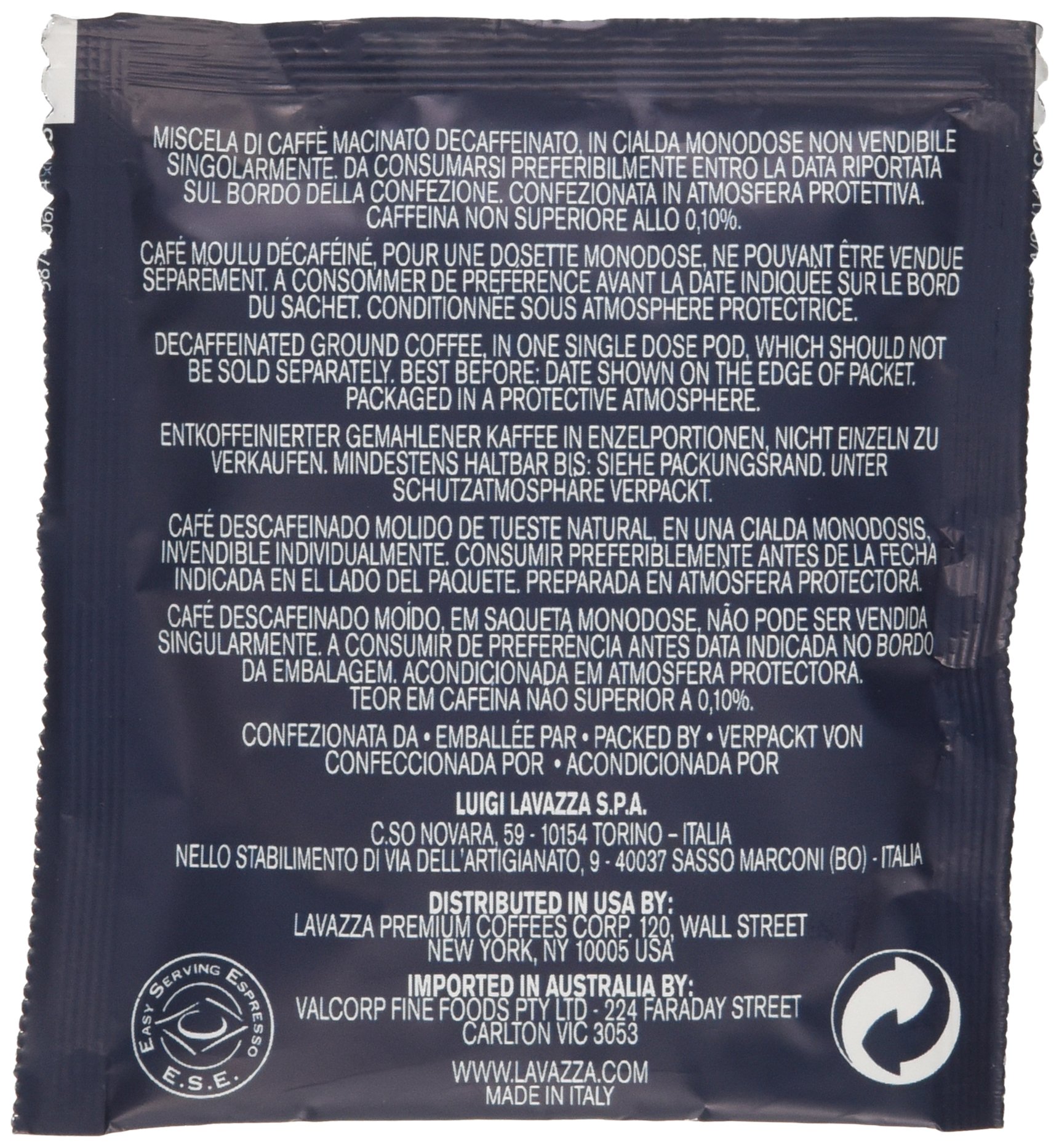 Lavazza Dek Decaf Espresso Pods 18 Box