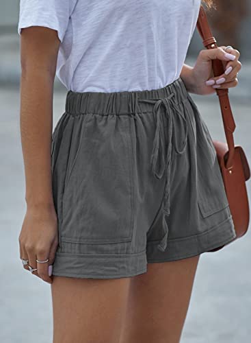 ROSKIKI Womens Shorts Comfy Casual Solid Athletic Drawstring Elastic Waist Loose Lounge Short Pants with Pockets Dark Gray 2X-Large