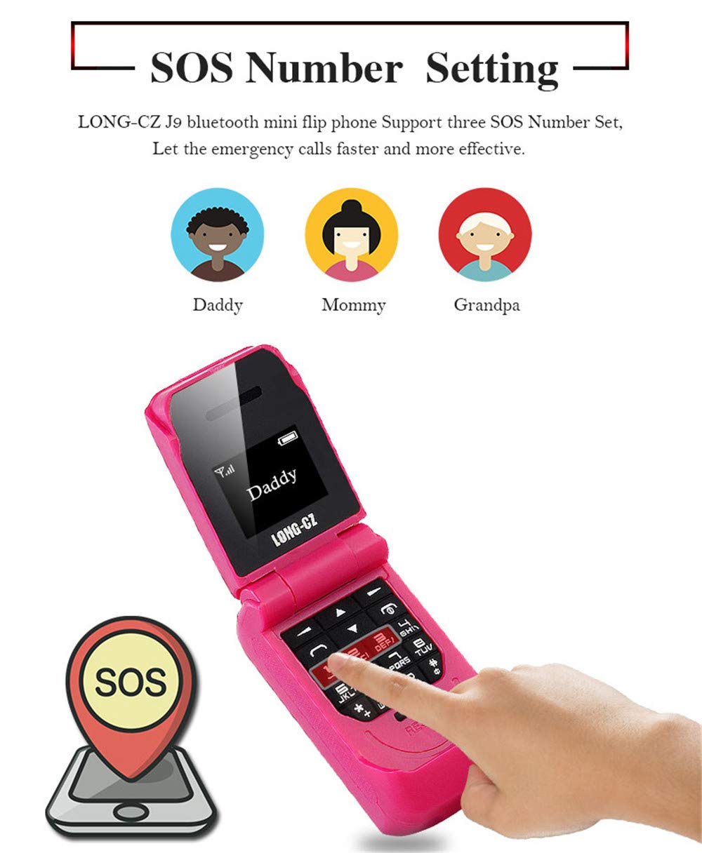 LONG-CZ J9 World Mini Smallest Flip Mobile Phone Unlocked (Pink)