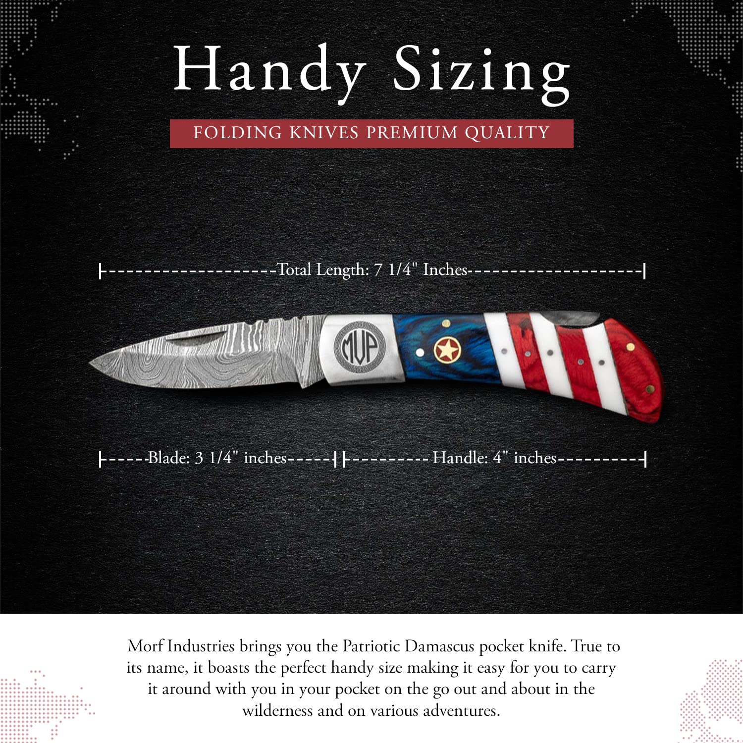 Morf Steelware Customized American Flag Damascus Pocket Knife, USA Patriotic Damascus Folding Knife Survival Pocket Knife for Men, Handmade Camping & Hunting Knife With Sheath