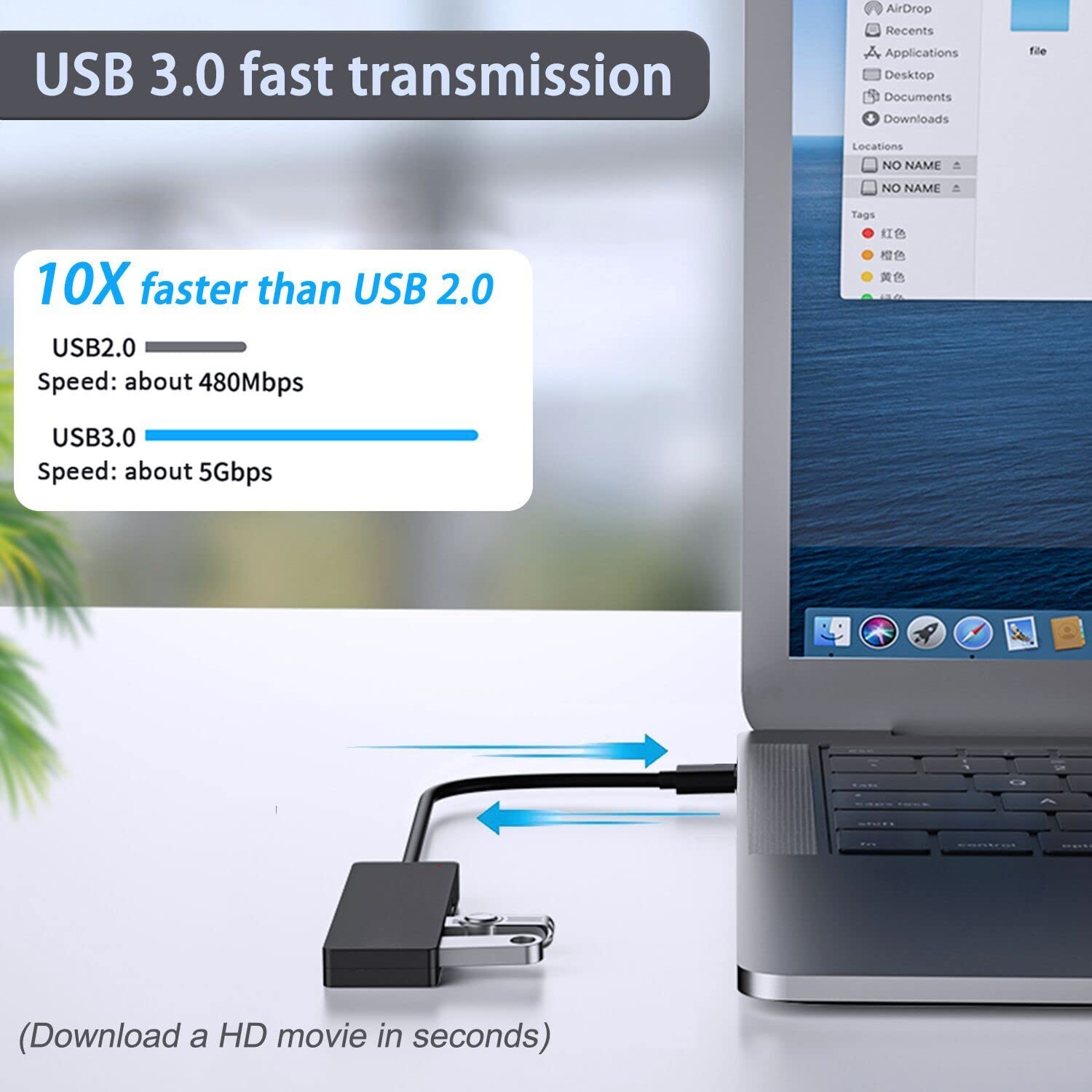 USB Hub, AKWOR 4-Port USB 3.0 Hub USB Splitter USB Expander for Laptop, Xbox, Flash Drive, HDD, Console, Printer, Camera,Keyborad, Mouse-3.3FT