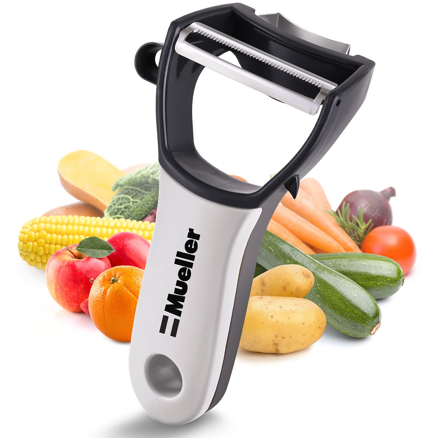 Mueller Ultra 4 in 1 Peeler Vegetable Peeler Kitchen Tool with Multiple Blades, Corn Stripper, Orange Peeler, Potato Eye Remover, Straight Blade Slicer