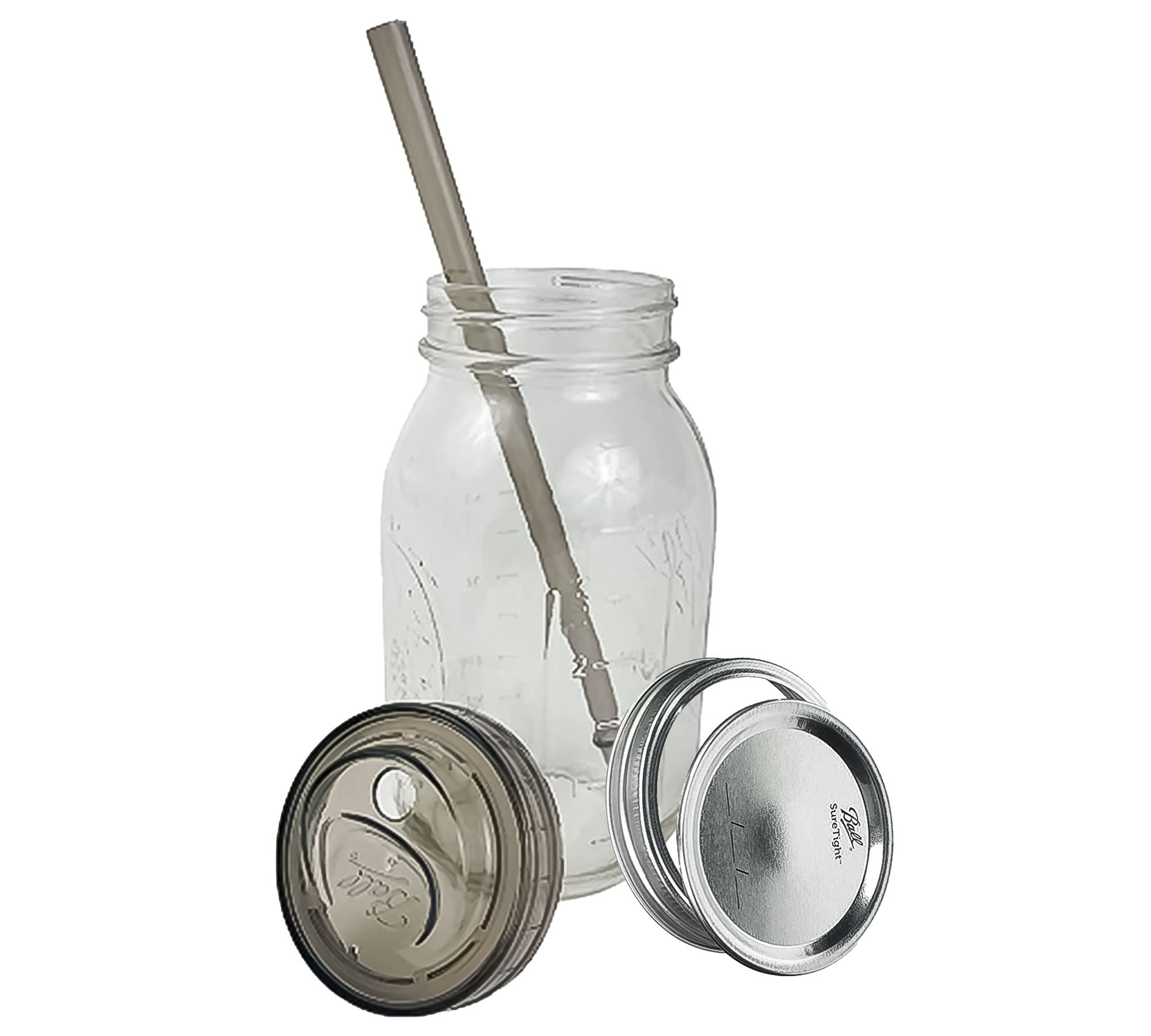 Regular Mouth Quart 32-Ounces Ball Mason Drinking Jar With Ball Sip & Straw Lid - Fits Regular Mouth Mason Jars - For Smoothies, Milk Shakes, Protein Shakes, Iced Coffee, Tea & Dishwasher Safe