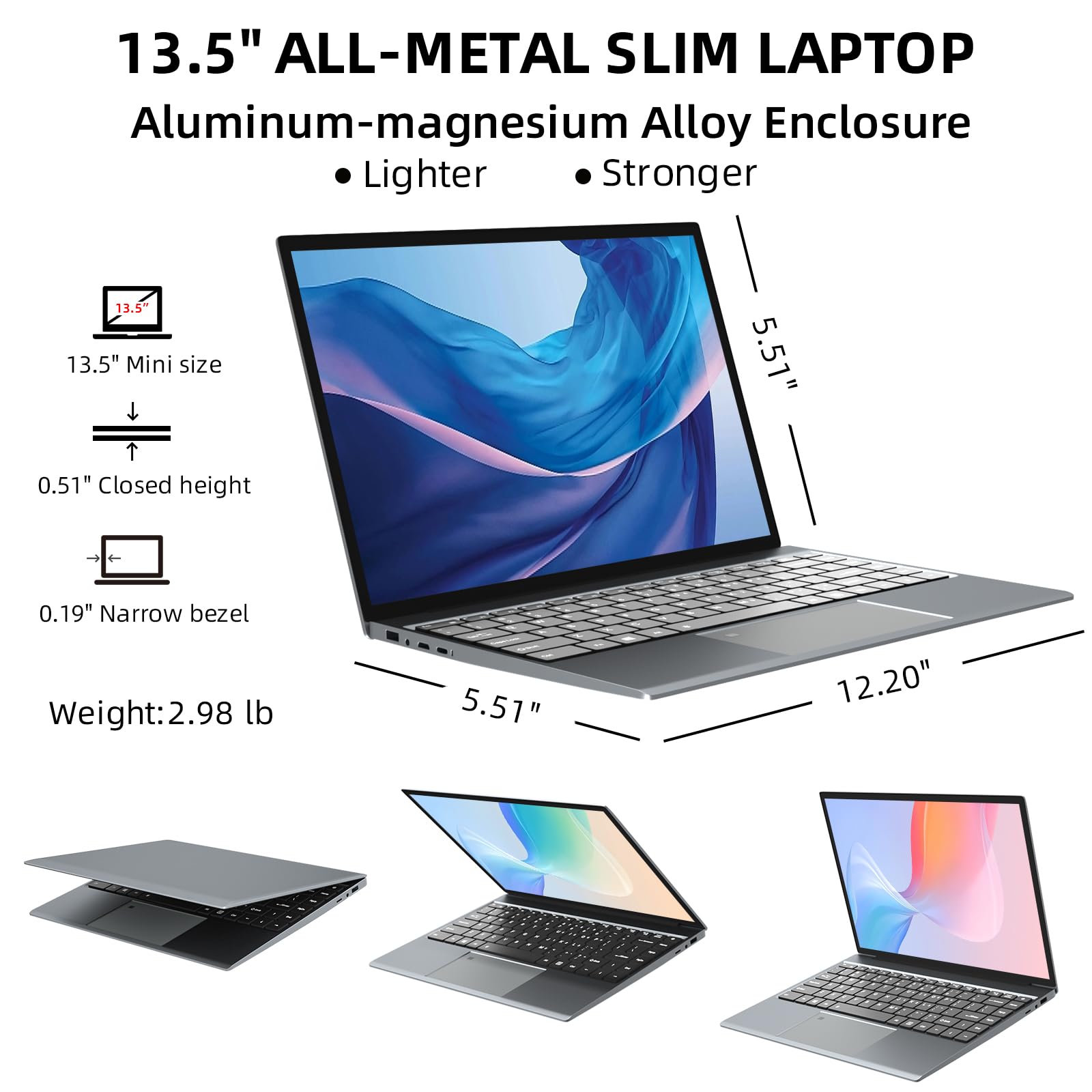 Morostron Touch Screen Laptop PC, 13.5" 3K 3000 * 2000 IPS Windows 11 Laptop Computer with N5095 Quad Core,16GB RAM 512GB SSD, Backlit Keyboard, finger print laptops, AC WiFi, full metal body