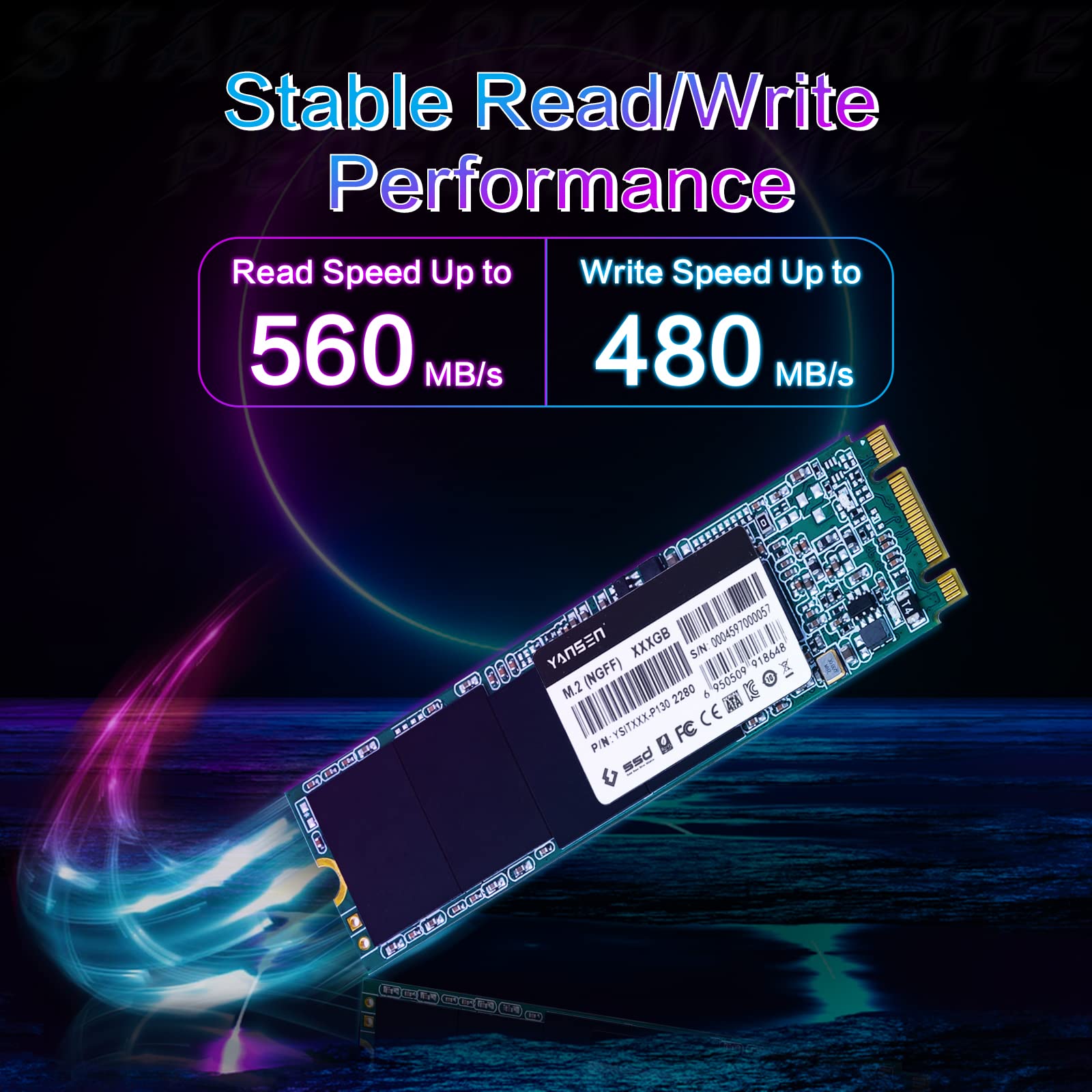 YANSEN 256GB M.2 2280 SSD, Industrial Grade M2 SATA SSD with Phison Controller, Internal SSD SATA3 6Gbps - 3D NAND TLC, Compatible with Cash Register/Vending Machine/Desktop/Laptop (256GB)