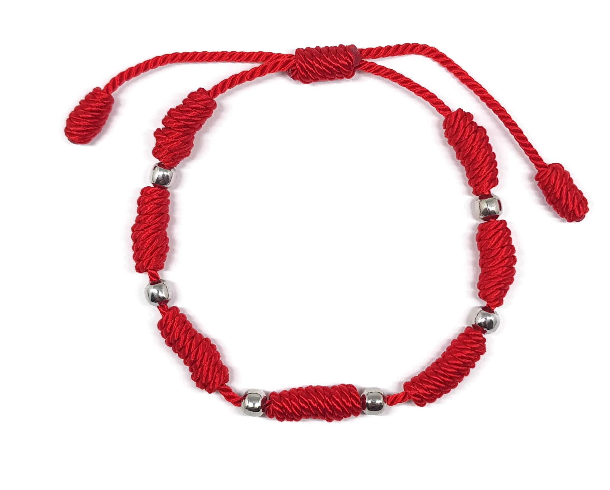 MYSTIC JEWELS by Dalia – Kabbalah Bracelet – 7 Knots of Red Thread with Balls – Unisex – Adjustable – Eye Protection – Good Luck