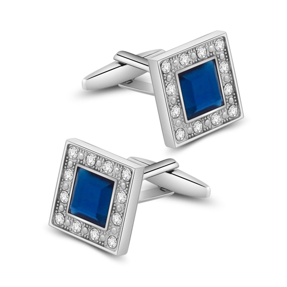 MERIT OCEAN Blue Navy Swarovski Crystal Square Cufflinks for Men Classical Swarovski Cuff Links with Gift Box Elegant Style
