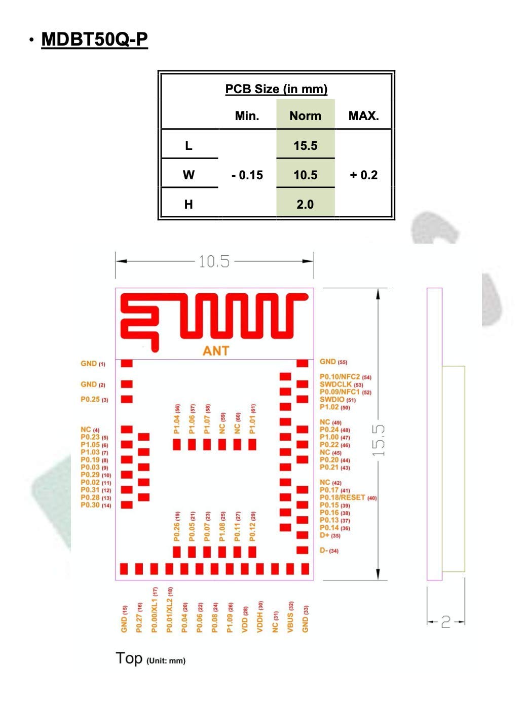 MDBT50Q-P512K Nordic nRF52833 Module (42 GPIO) PCB Antenna Bluetooth Zigbee Thread Combo Module BT5.2 FCC IC CE Telec KC RCM SRRC (3pcs Pak)
