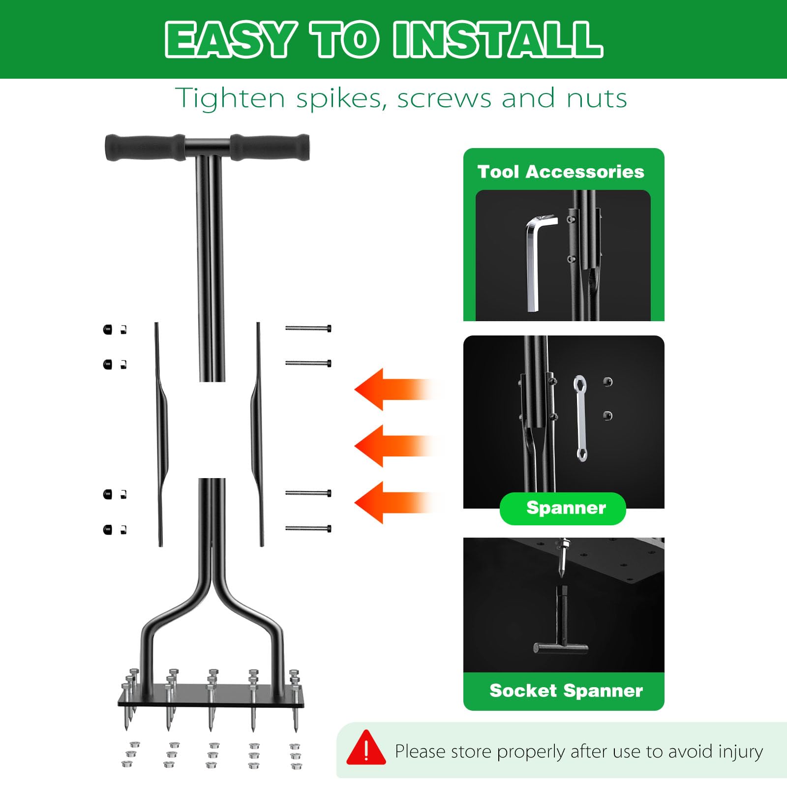 vanpein Lawn Aerator Spike Manual Tool with 15 Iron Spikes, Garden Grass Aeration Tools Hand Air Aerator & Clean Tool for Aerating Lawns & Yard Care, Loosening Soil, 36β