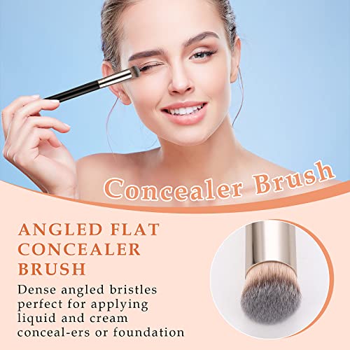 WLLHYF Concealer Brush Foundation Brush, Eye Mini Angled Flat Top Kabuki Nose Contour Brush, Liquid Blending Mineral Powder Makeup Tools (14 x 145mm, Long)