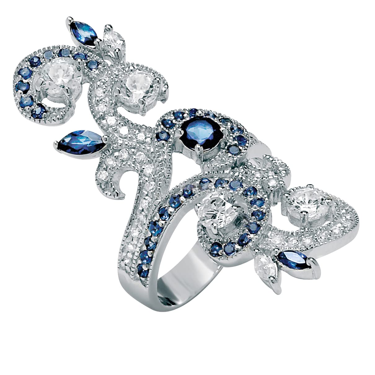 Palm Beach Jewelry Silvertone Round Simulated Sapphire and Cubic Zirconia Vine Ring Sizes 7-12 Size 12