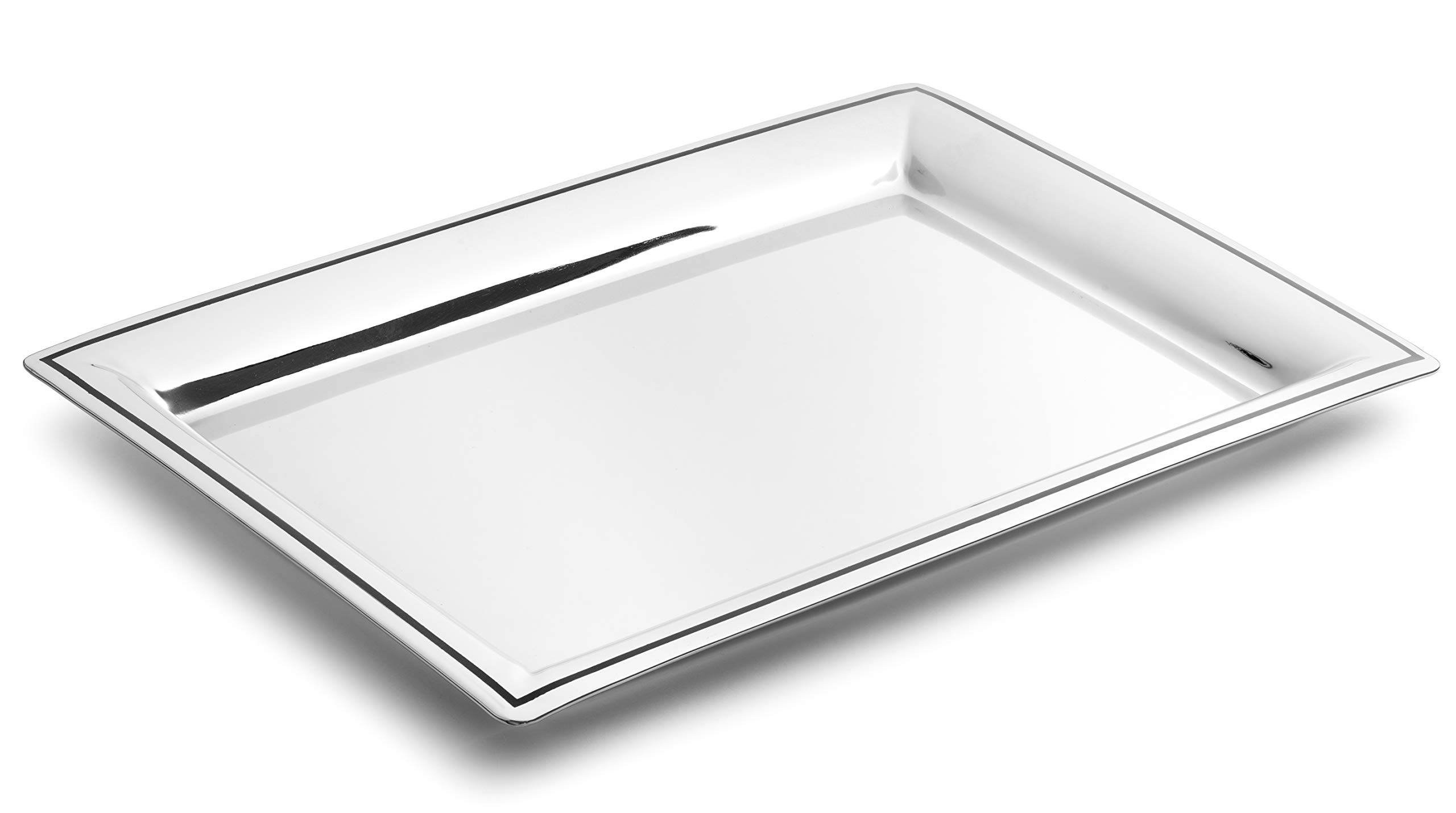 Royalty Art Fancy Serving Tray, 16” x 9.5”, Polished Silver Stainless Steel, Elegant Home Decor for Appetizers, Hor Dourves, Wine, and Event Hosting, Engraved Black Line
