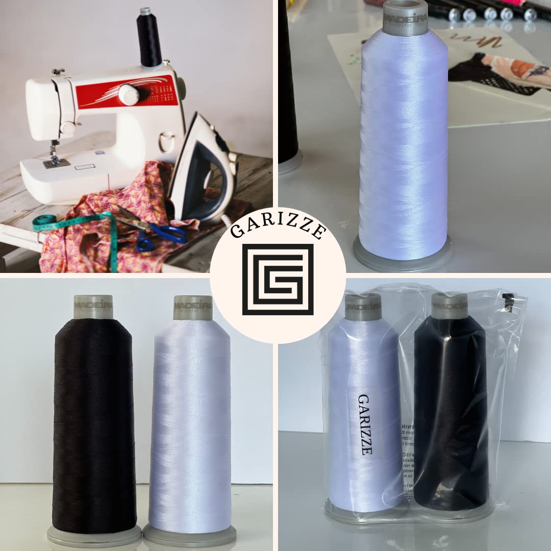 Madeira Embroidery Thread - Madeira 1801 - Madeira 1800 - Black and White Embroidery Thread - Embroidery Machine Thread - Cone - 2 Huge Spool of 5500Yd All Purpose Sewing