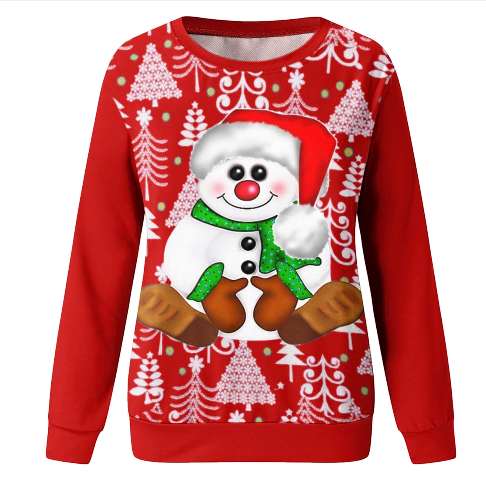 Women Hoodies Graphic Round Neck Pullover Shirts Long Sleeve Festival Shirts Drop Shoulder Pullover Baseball T-Shirt Red