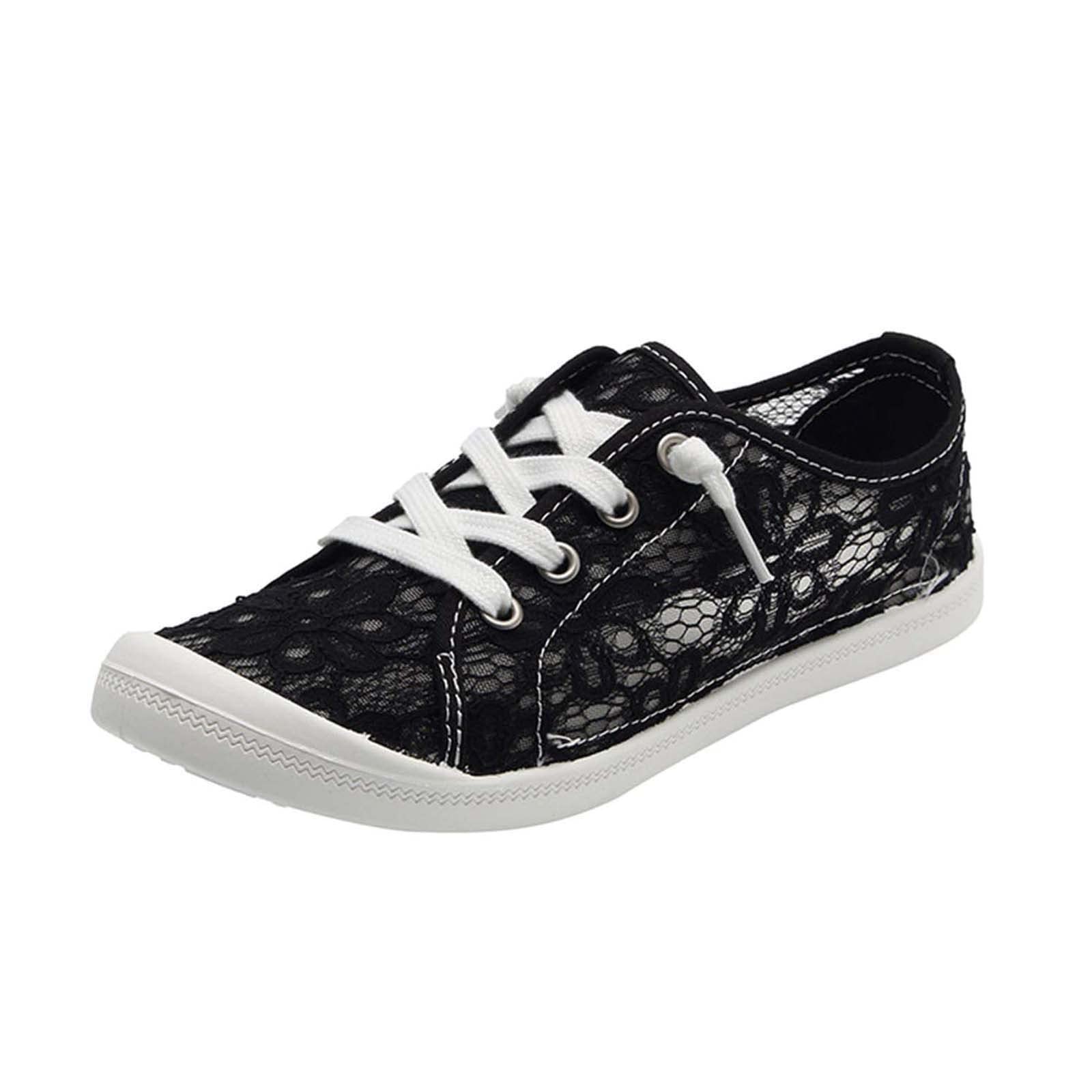 NLOMOCT Women's Canvas Shoes Platform Fashion Sneakers for Women, Girls Boho Flower Embroidered Lace Breathable Lace Up Low Top Play Sneakers Sports Shoes Casual Slip On Walking Shoes Loafers 01