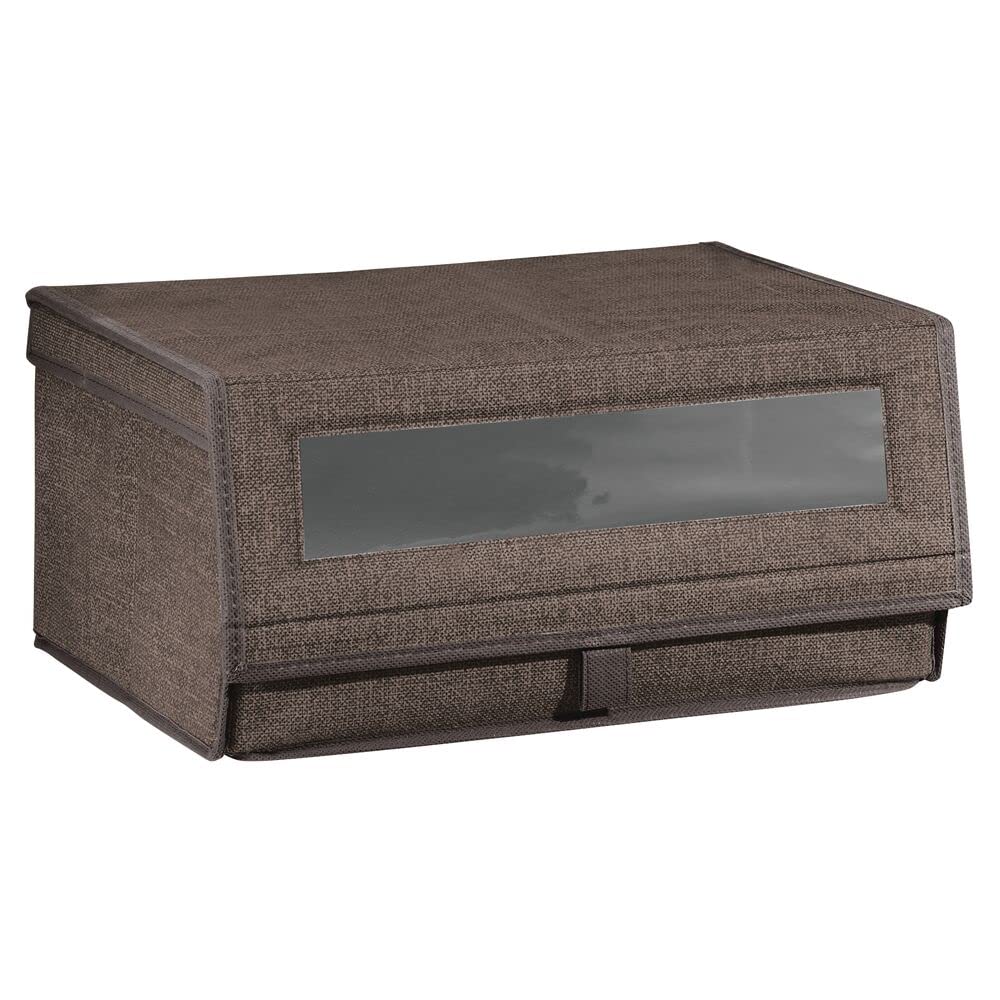 mDesign Large Fabric Closet Shoe Storage Box w/Clear Window - Shoe, Sandal, Sweater, Linen, Clothes Organizer - Boot Storage Solutions - Shoe Bin - Lido Collection, Espresso Brown
