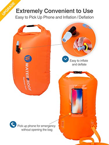 Luxtude Swim Buoy Float for Open Water Swimming, 20L Waterproof Dry Bag Swimming Bubble Safety Float with Adjustable Waist Belt for Safe Swim Training, Triathletes, Kayaking, Snorkeling and Rafting