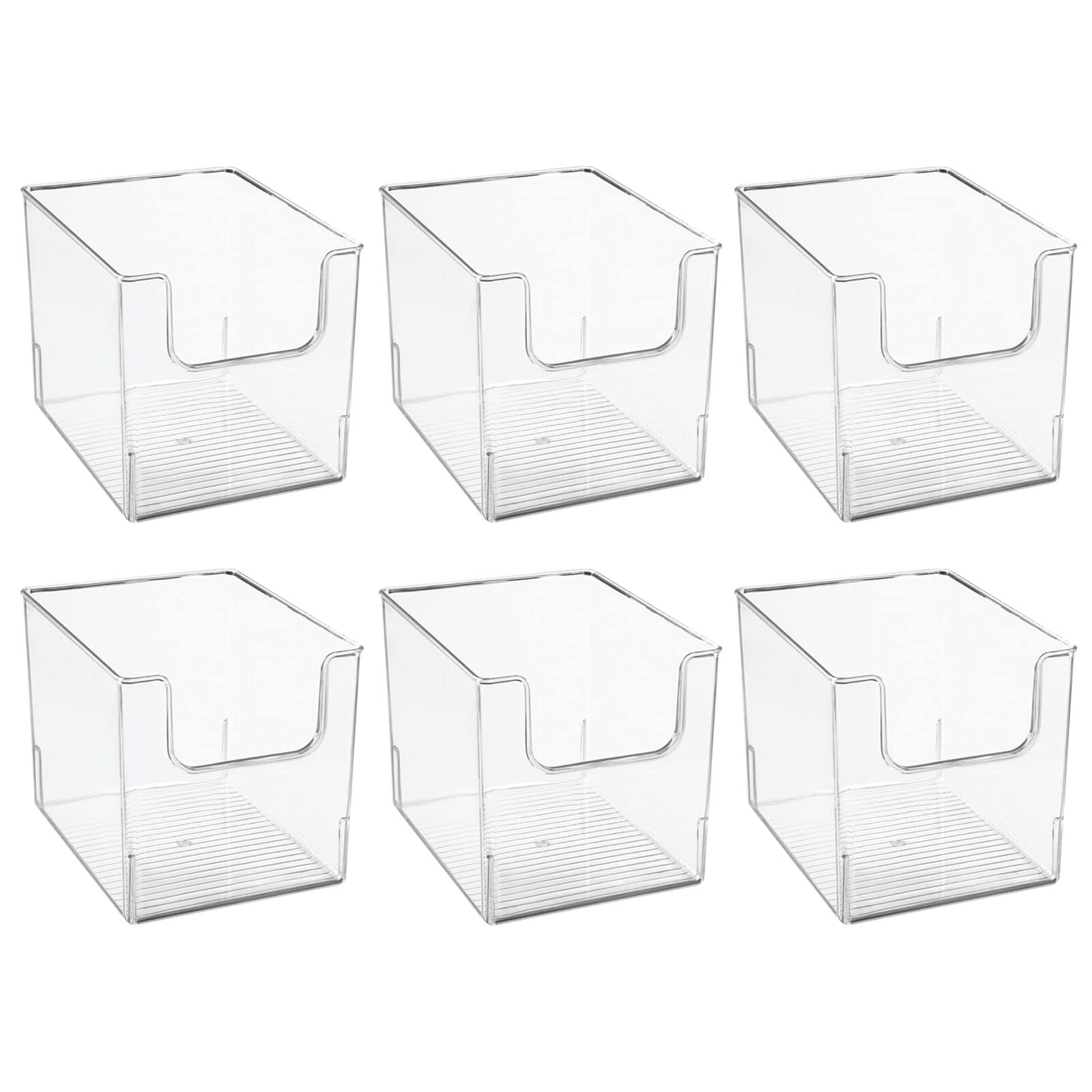mDesign Modern Plastic Open Front Dip Storage Organizer Bin Basket for Closet Organization - Shelf, Cubby, Cabinet, and Cupboard Organizing Decor - Ligne Collection - 6 Pack - Clear