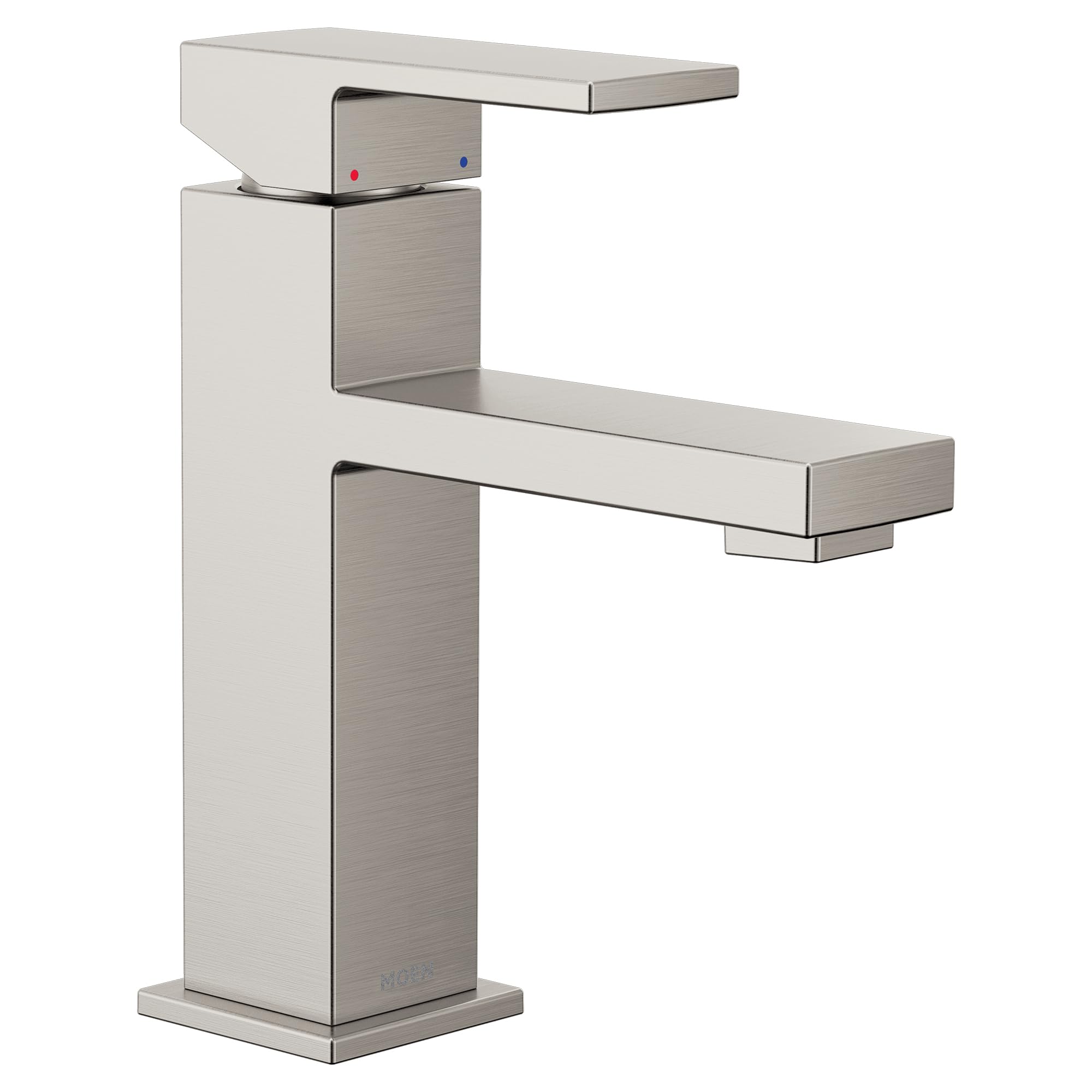 Moen Revyl Spot Resist Nickel One-Handle Single Hole Modern Bathroom Sink Faucet with Optional Deckplate and Spring Loaded Drain Assembly, 84771SRN