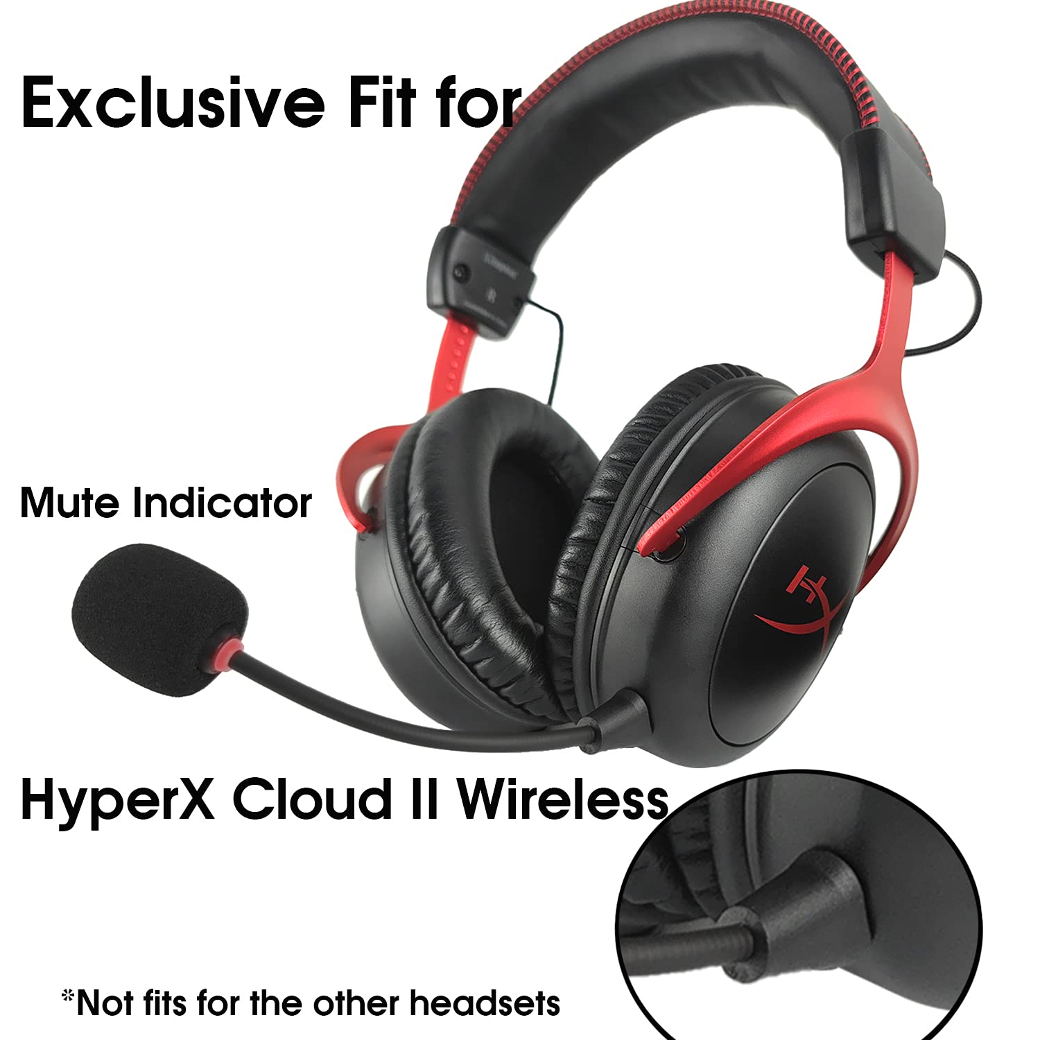 REEYEAR Mic Replacement Fits for Kingston HyperX Cloud II wireless Gaming headset,Noise Cancelling 3.5mm Microphone Boom Jack with Mic Monitoring Indicator for Cloud 2 Wireless Headsets