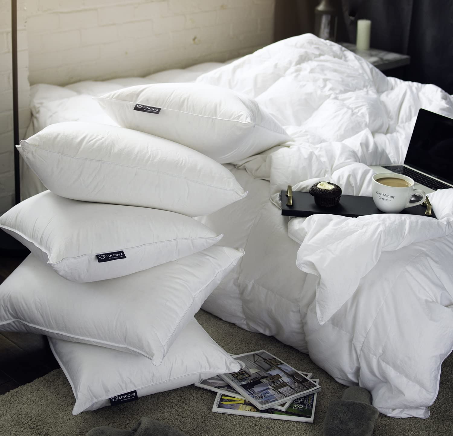 Lincove Down and Feather Luxury Hotel Collection Bed Pillows for Sleeping Made in The USA - 100% Cotton Shell, 600 Thread Count - Soft Hypoallergenic (King Size, Pack of 2)