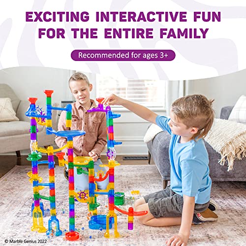 Marble Genius Marble Run - Maze Track Easter Toys for Adults, Teens, Toddlers, or Kids Aged 4-8 Years Old, 150 Complete Pieces (85 Translucent Marbulous Pieces + 65 Glass-Marble Set), Super Set