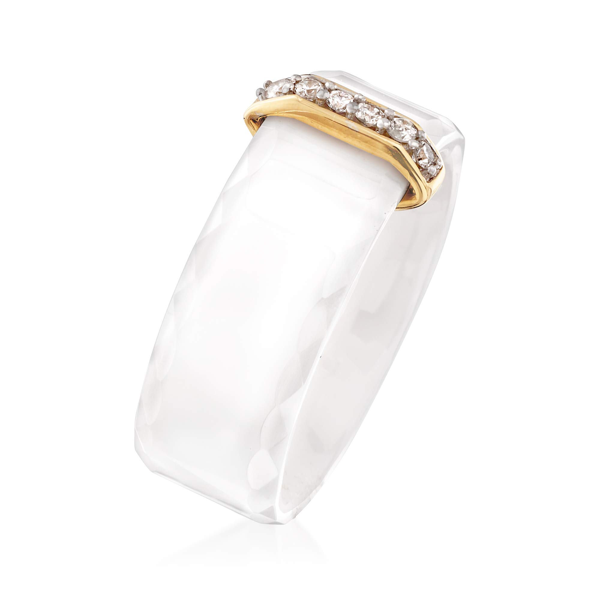 Ross-Simons White Ceramic and .10 ct. t.w. Diamond Ring With 14kt Yellow Gold. Size 10