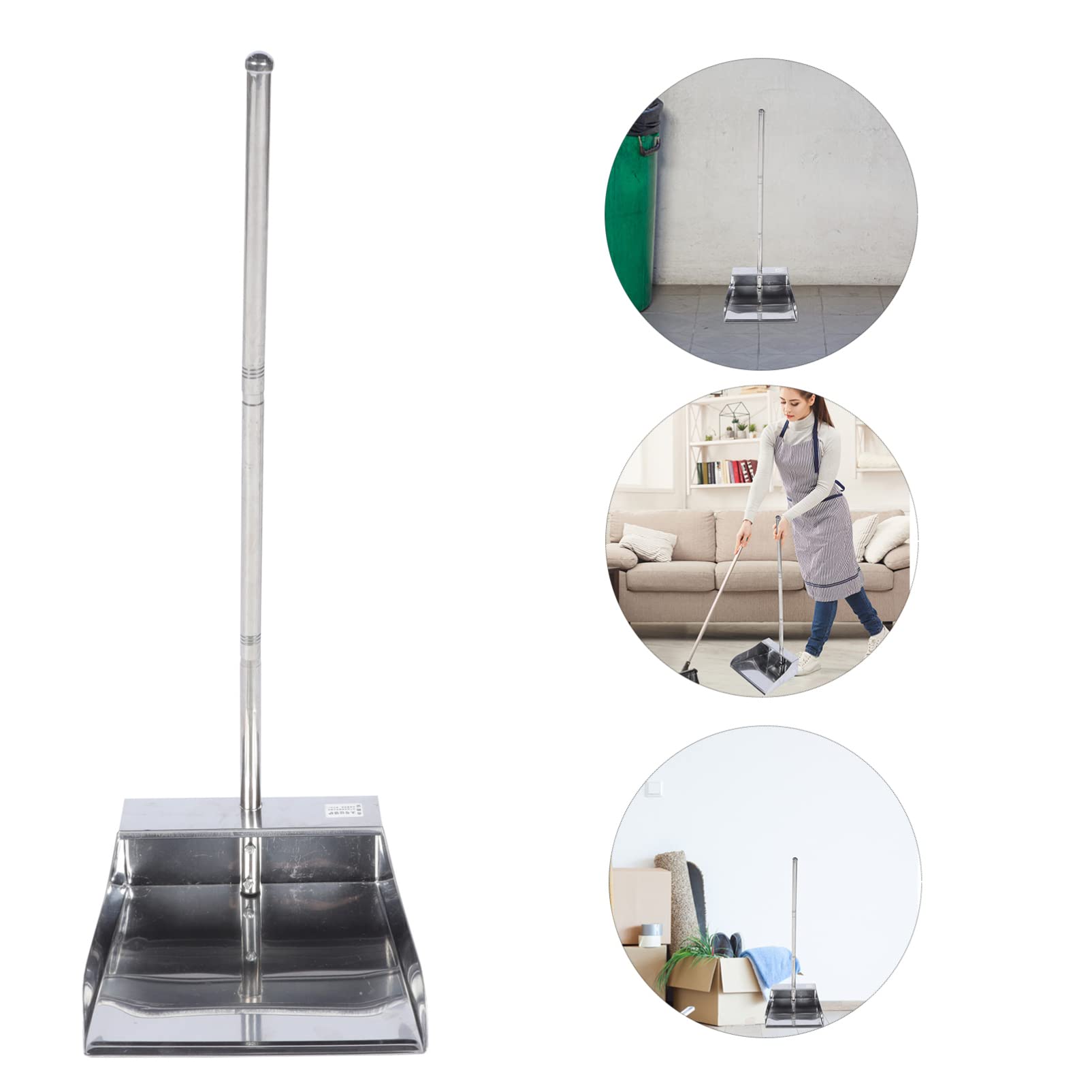 TOPBATHY Stainless Steel Dustpan with Long Handle Metal Upright Dustpan Heavy Duty for Lobby Garage Home and Yard Home Shop Commercial and Industrial Use