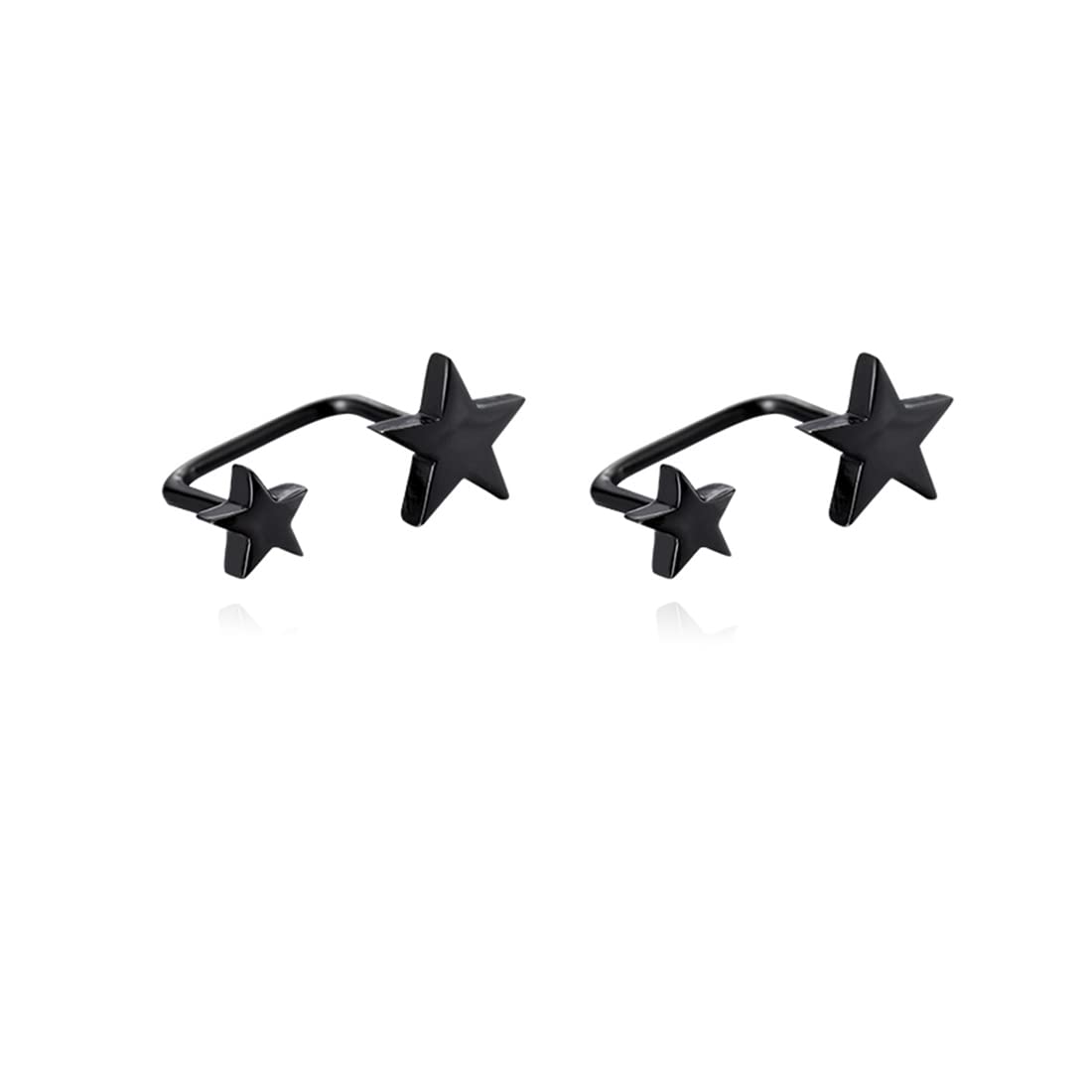 Reffeer 925 Sterling Silver Star Half Hoop Earrings Open Hoops for Women Girls Star Cuff Earrings Wraps (B-Black Gold)