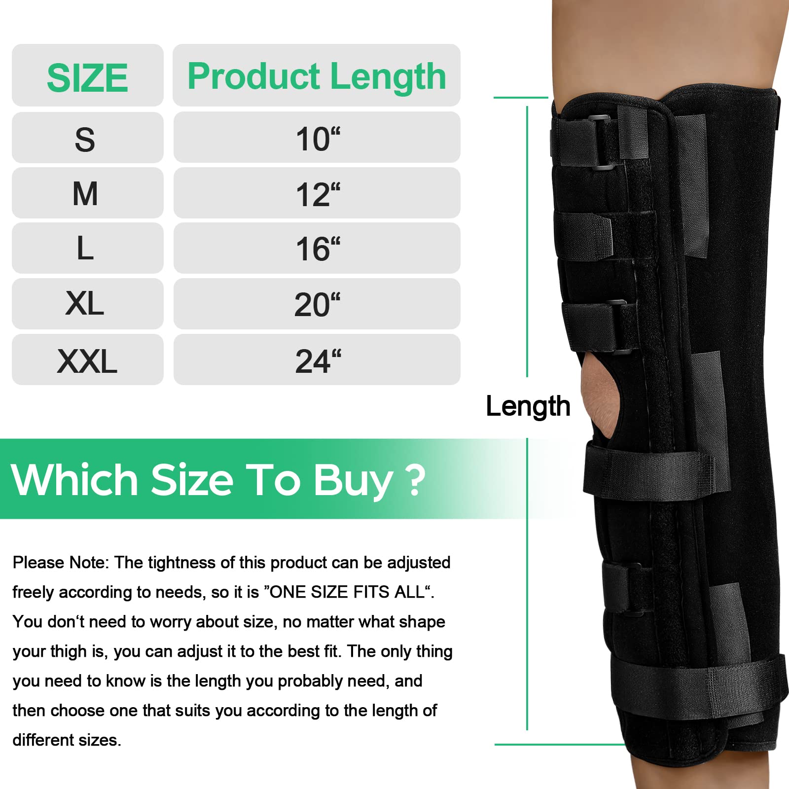 NEENCA Knee Immobilizer, 3-Panel Knee Brace with Internal Sponge Padding, Medical Full Leg Brace/StabilizerâStraight Support Splint for Knee Fractures,Meniscus Tear,Arthritis,Injury & Surgery Recovery