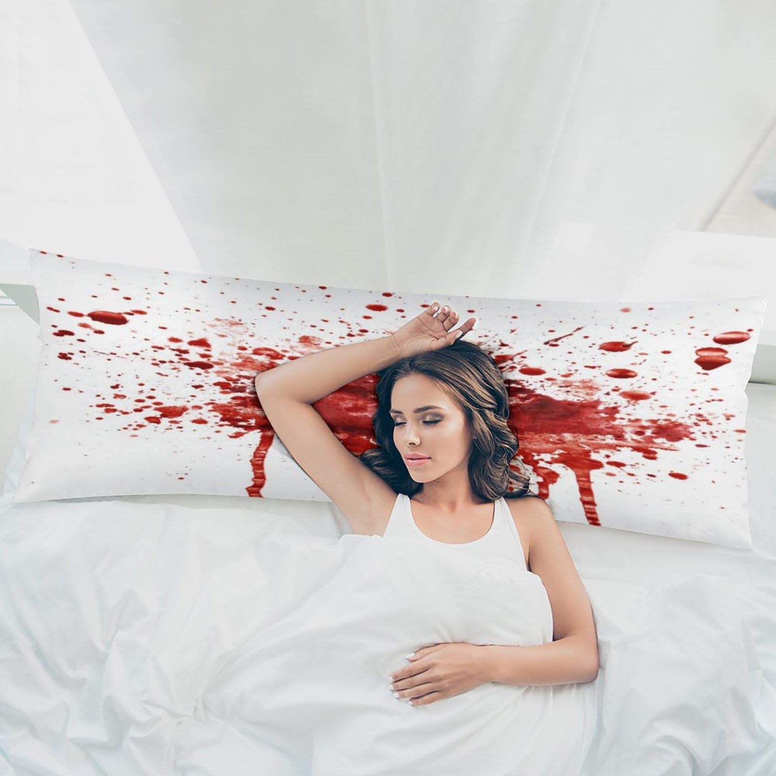 Lycomify Body Pillow Cover,Funny Splattered Blood Stain Horror Halloween Printed Long Pillow Cases Protector with Zipper Decor Soft Large Covers Cushion for Beding,Couch,Sofa,Home Gift 20"x54"