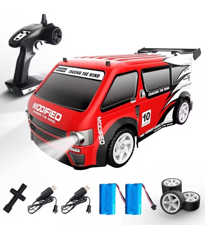 LOOZIX Drift RC Car, 1: 14 Scale 4WD 4X4 2.4Ghz Remote Control Truck Van, Ready to Run, RC On-Road Racing Car with LED Light for Boys Age 8-12 Years Old