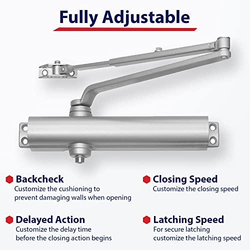 Lawrence Heavy Duty Door Closer Commercial Grade 1 - Adjustable 6-Speed Delayed-Action Door Control with 3 Pistons β Flexible Installation with Included Hardware - Lawrence Hardware LH816