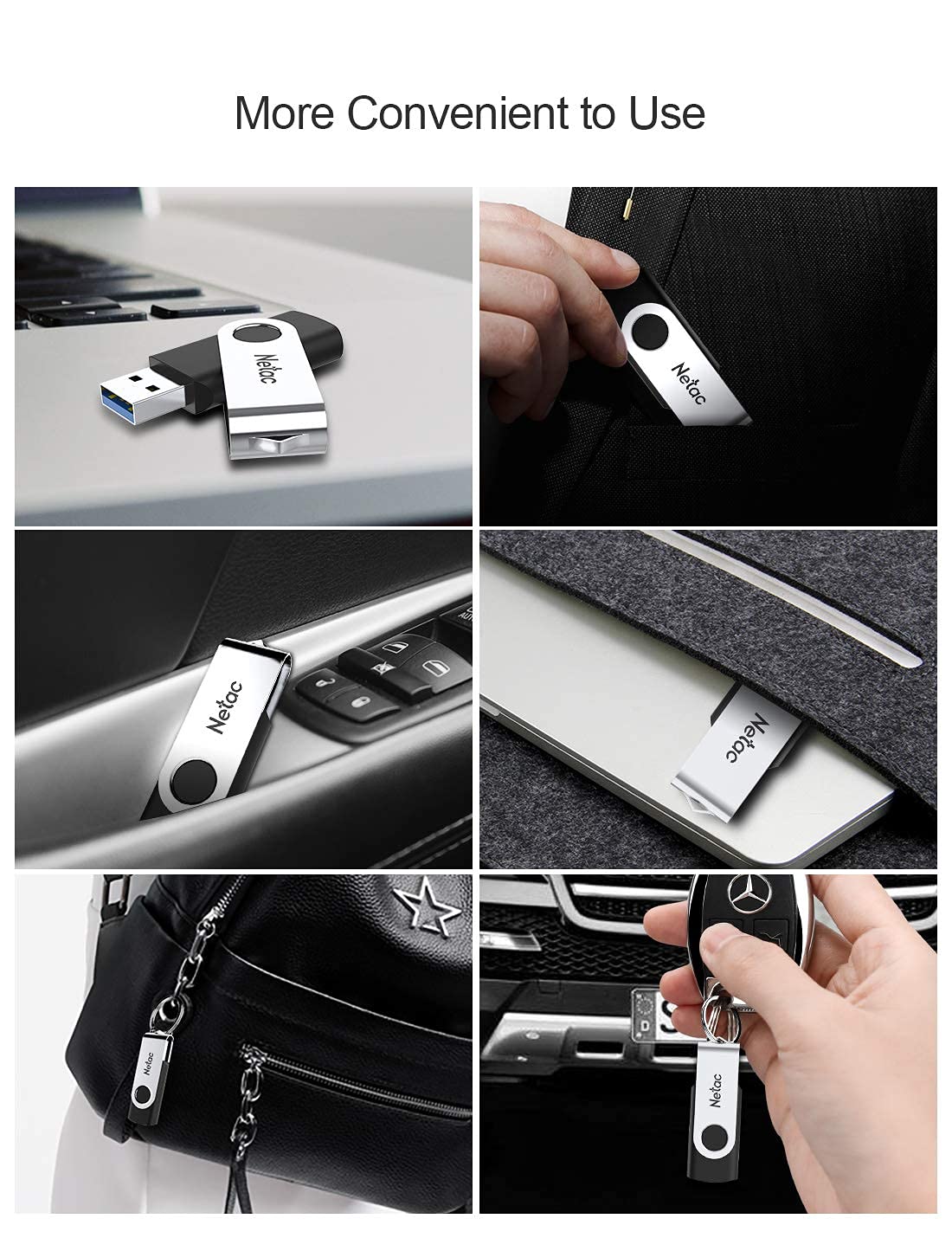 Netac 64GB USB Flash Drive 2.0 64GB Thumb Drives Memory Sticks Jump Drive with Rotated Design - U505