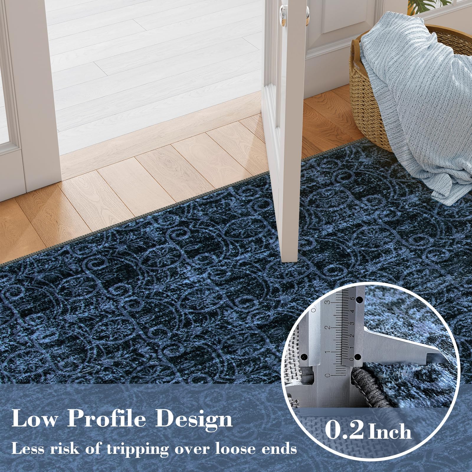Wonnitar Washable Long Hallway Runner Rug, 2'6"x8' Non Slip Runners for Kitchen Floor, Modern Ombre Blue Non Shedding Ultra Thin Entryway Carpet Runners for Bathroom Hall