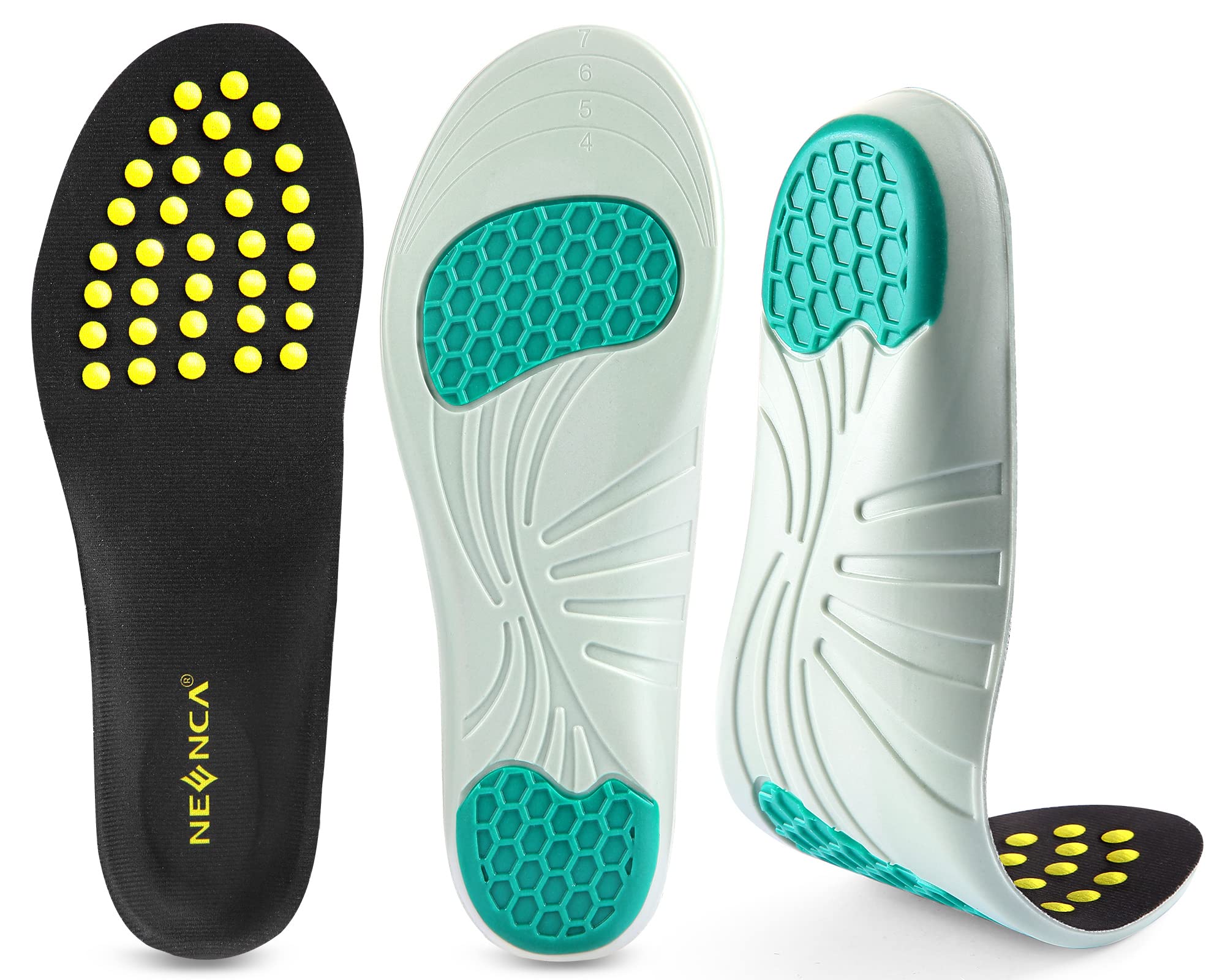 NEENCA Professional Shoe Insoles, Comfort Memory Foam Cushioned Shoe Inserts, Medical Grade Shock Absorption Boot Insoles, Soft Support for Arch/Foot/Heel Pain Relief, Everyday Use