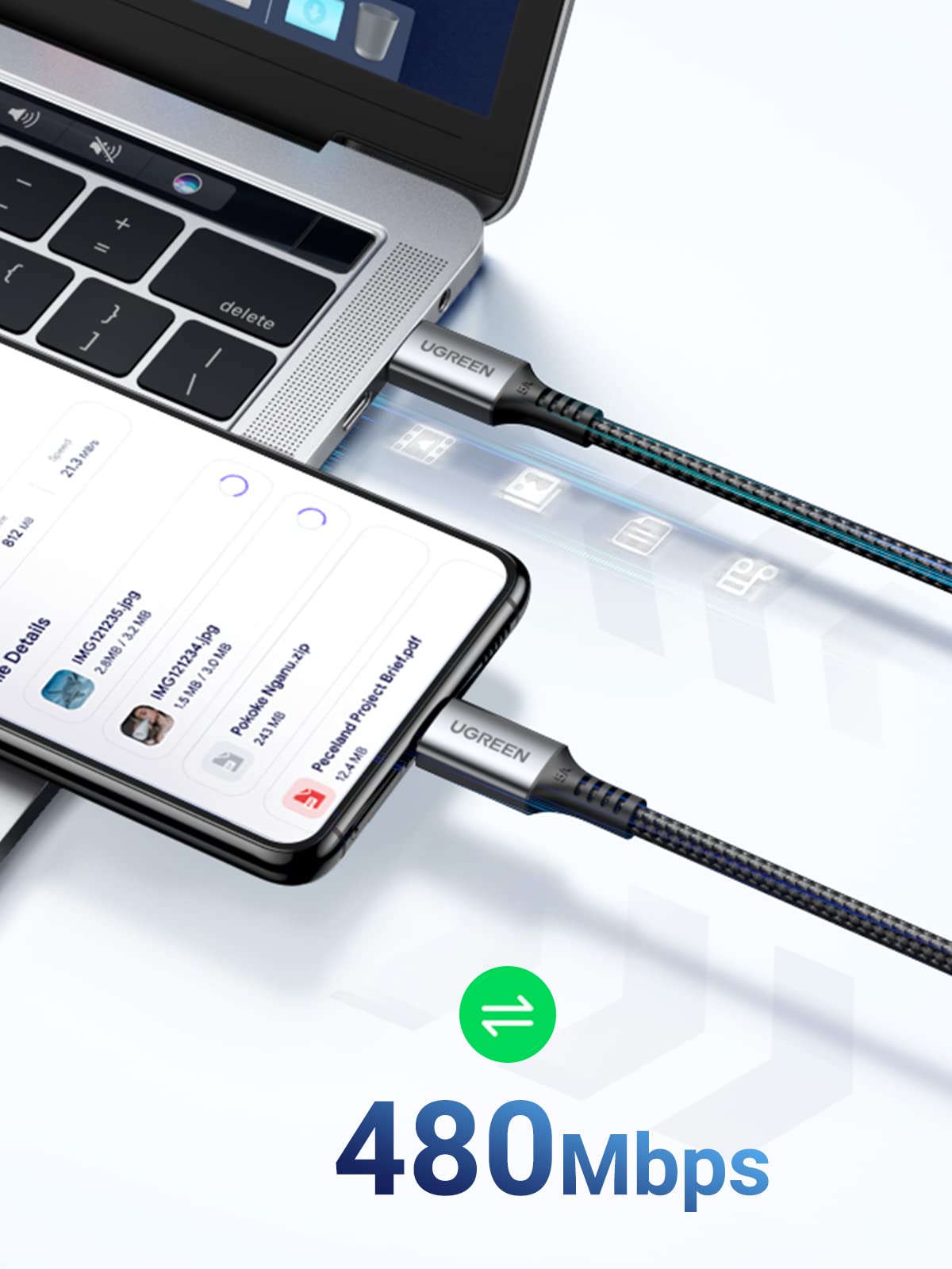 UGREEN 100W USB C to USB C Cable 5A PD3.0 Type C Cable Nylon Braided Compatible with MacBook Pro 2022, iPad Pro 2022, Samsung Galaxy S23/22/Z Fold, Google Pixel, PS5, Switch, etc. 6.6FT