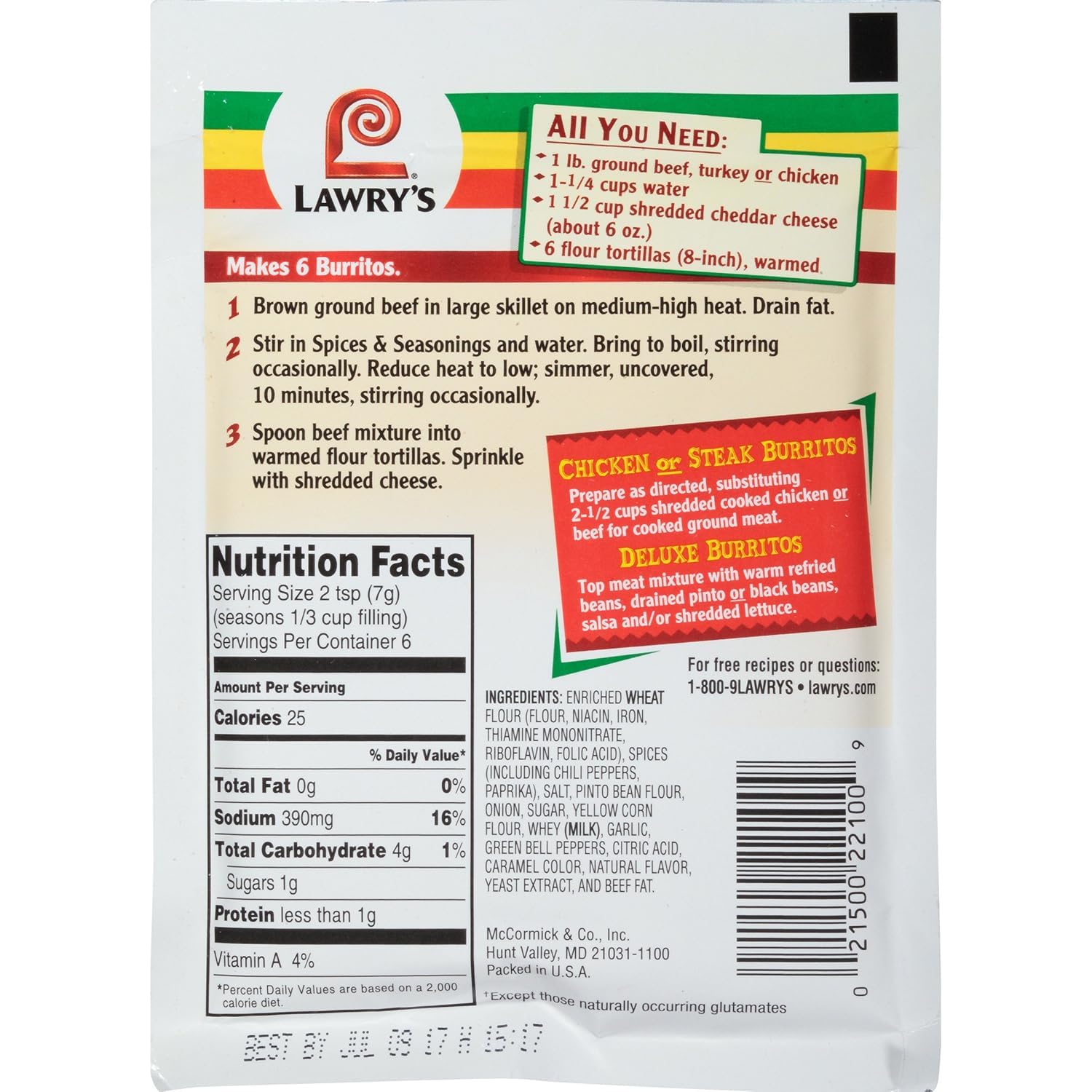 Lawry's, Spices & Seasonings Burrito, 1.5 Ounce