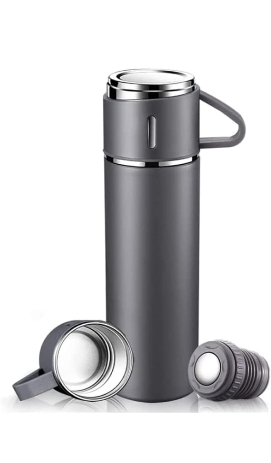 Stainless Steel Thermo 500ML/16.9oz Flask Double Wall Sports Bottle Vacuum Insulated for Coffee Hot Drink and Cold Drink Water Flask with 2 Cups(Gray,Set)