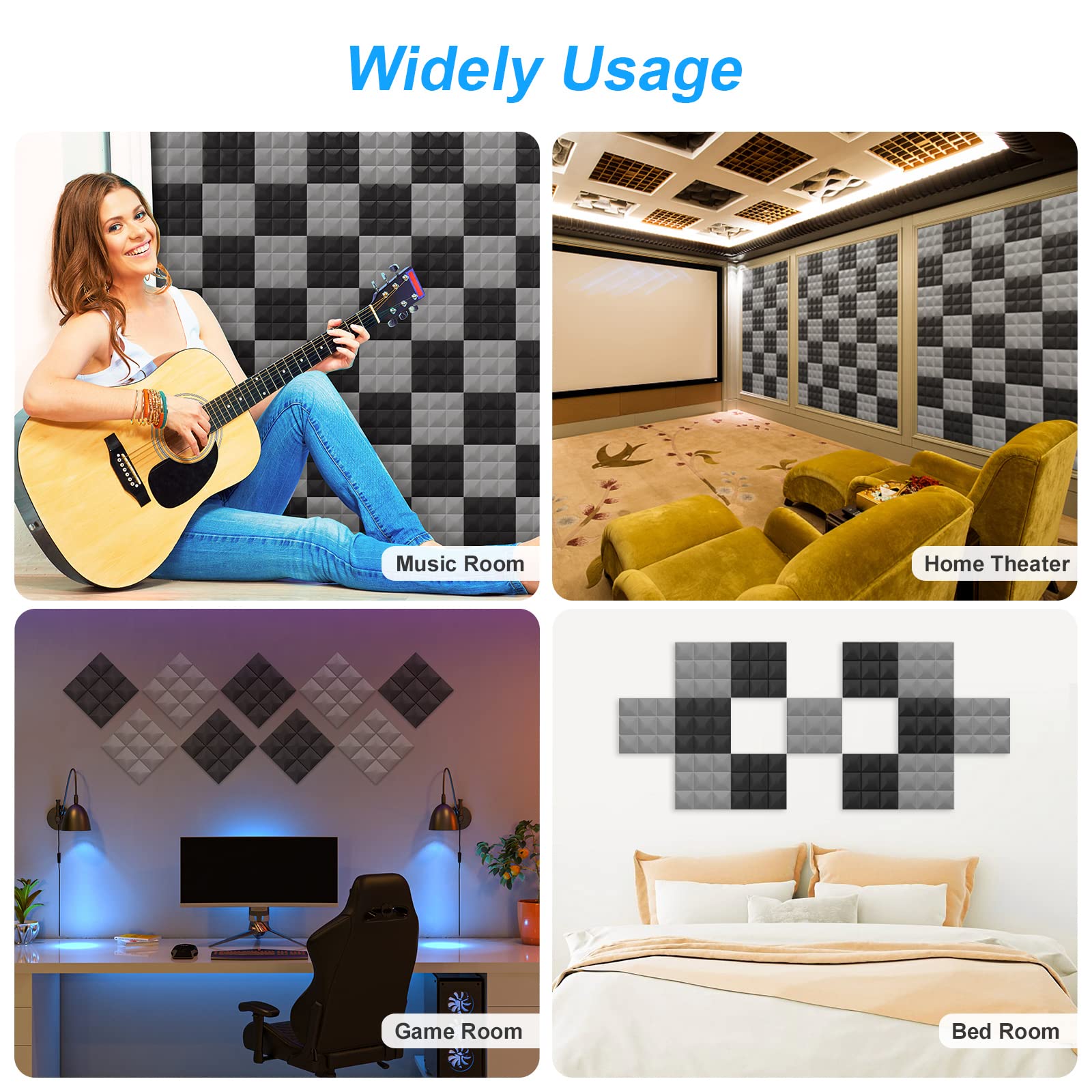 SELF-ADHESIVE Sound Proof Foam Panels, 48 Pack Acoustic Foam Panels,Sound Proofing Padding for Wall, Noise Blocker, Sound Absorbing Panel Acoustic Tiles Game Studio Foam-1 inch