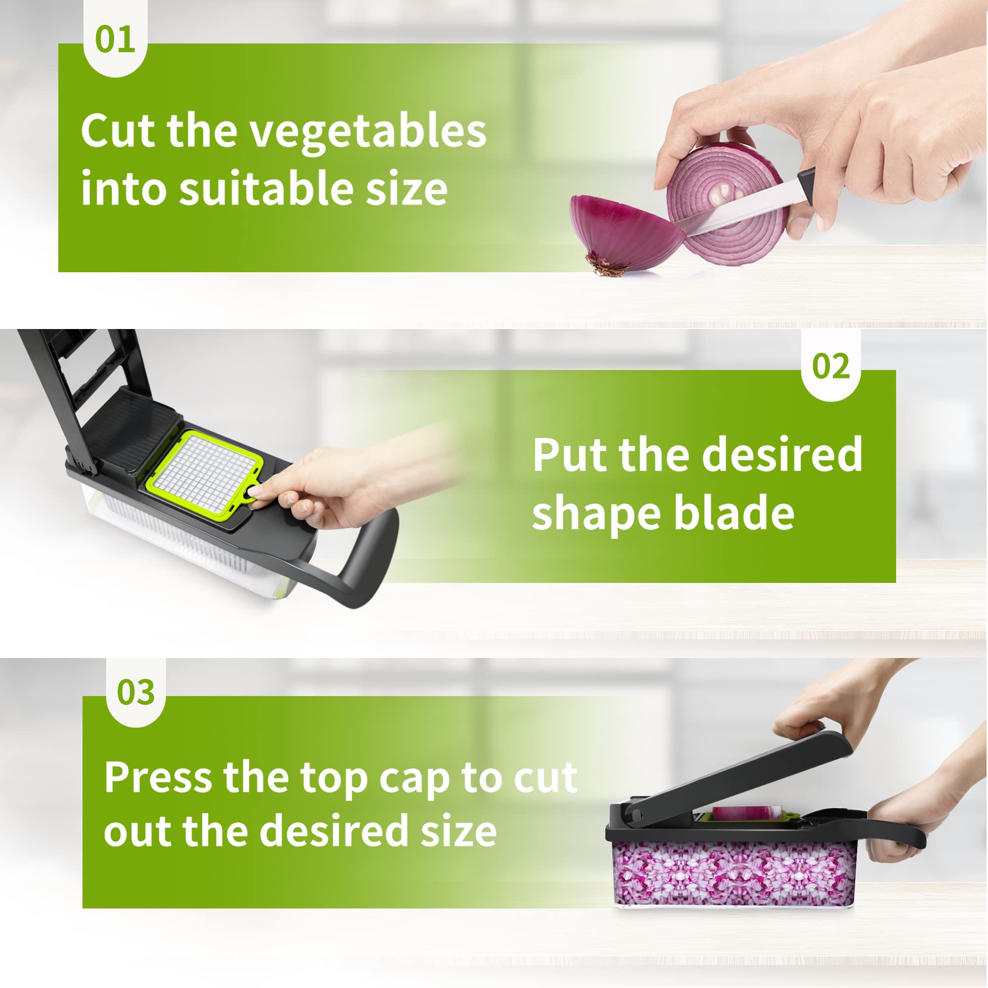 Vegetable with Container Chopper, Onion Cutter, Multifuctional Chopper, Vegetable Slicer Dicer Cutter, Veggie Chopper With 8 Blades, Food Salad Chopper Potato Slicer, Good Assistant in Kitchen