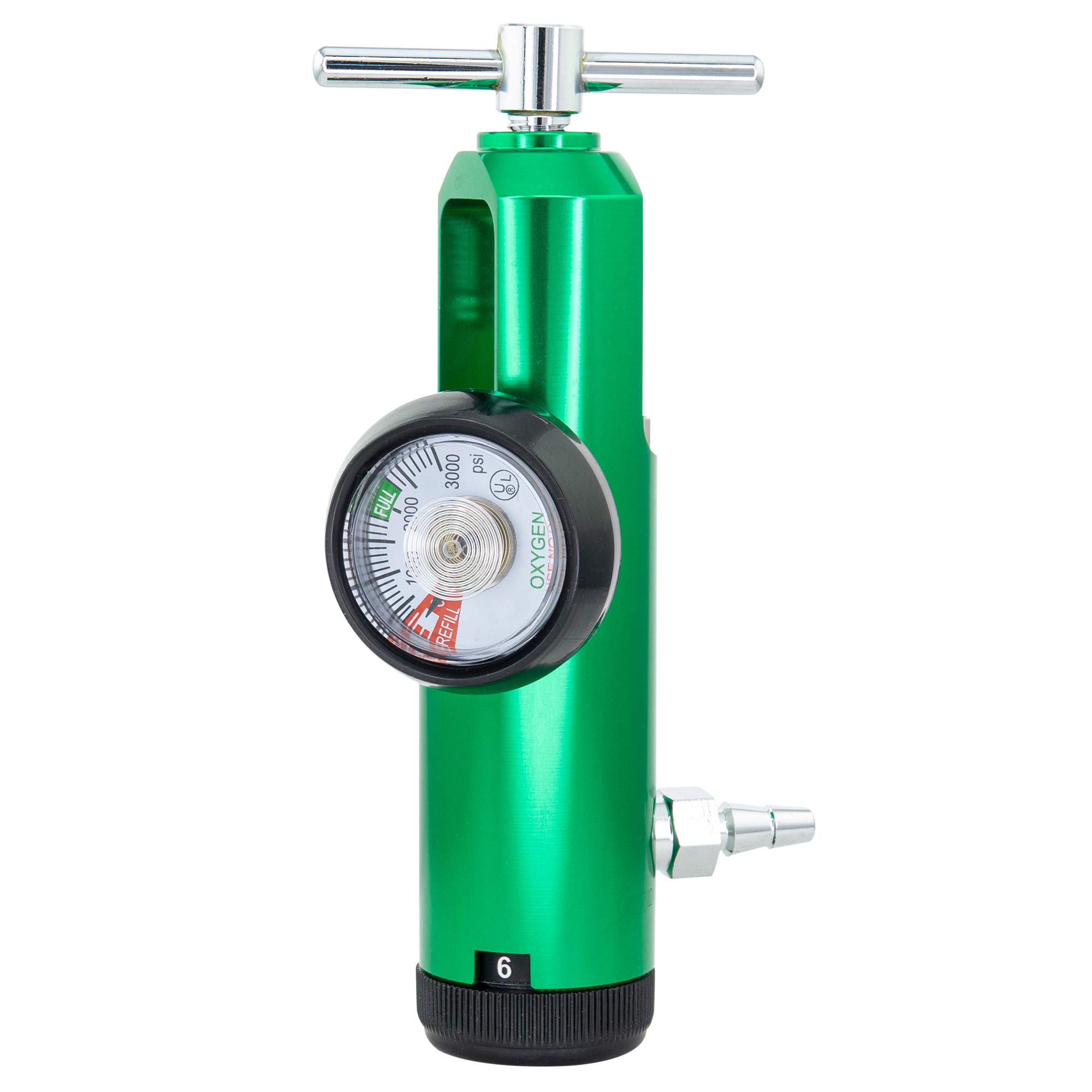 LINE2design First Aid Oxygen Cylinders Uni-Body Regulator Anodized Aluminum, Latex Free, 0-15 Liters - Home Health Aid Medical Oxygen Cylinders - Green