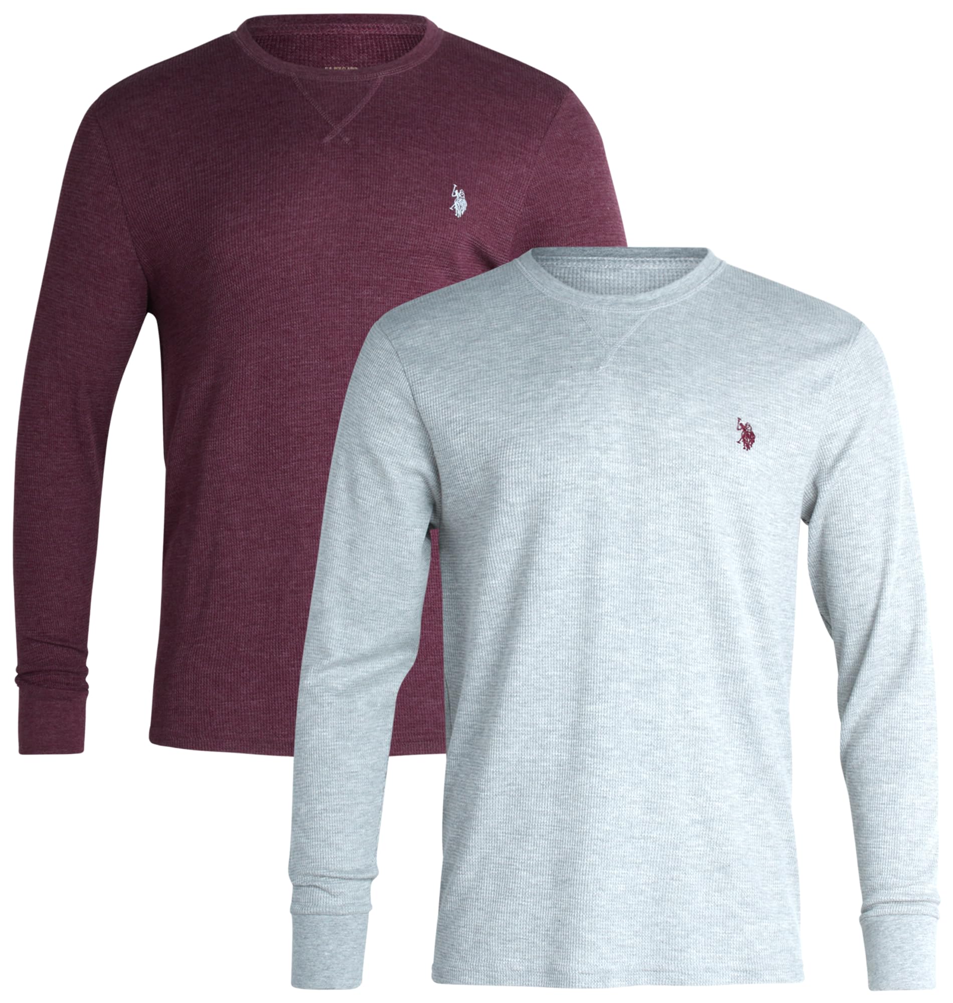 U.S. Polo Assn. Men's Thermal Shirt - Long Sleeve Waffle Knit Top (2 Pack), Size Medium, BlackCharcoal Heather