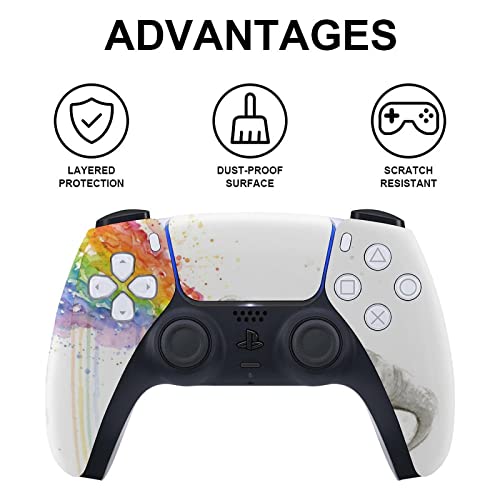 T-Rex Dinosaur Rainbow Puke Art Full Protective Skin Cover Design Wrap Decal Sticker Compatible with PS5 Digital Edition Console and Controller