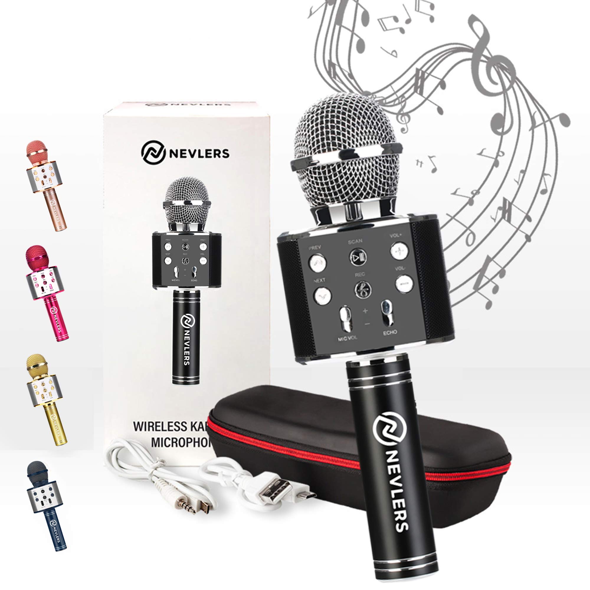 Nevlers Mockins Black Bluetooth Karaoke Microphone for Kids with Bluetooth Speaker| Wireless Microphone Karaoke Compatible with iPhone & Android| Bluetooth Microphone Wireless