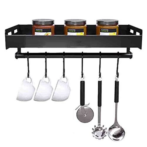 YEAPA Spice Rack with Hook Pot and Pan Hanger Wall Mounted Kitchen Wall Storage Adhesive No Drilling Black Space Aluminum for Kitchen Cabinet Door,50cm (Size : 30cm)
